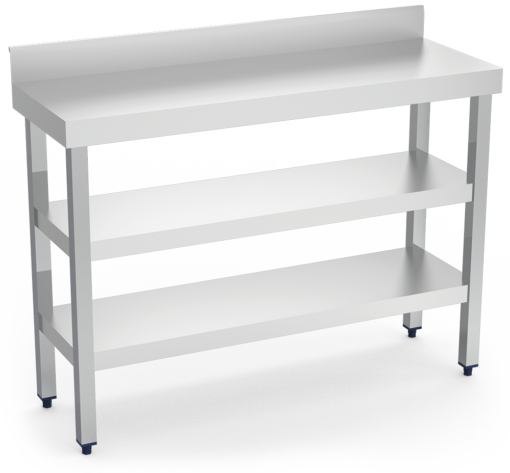 Stainless steel wall-side table with 2 shelves | Lioninox