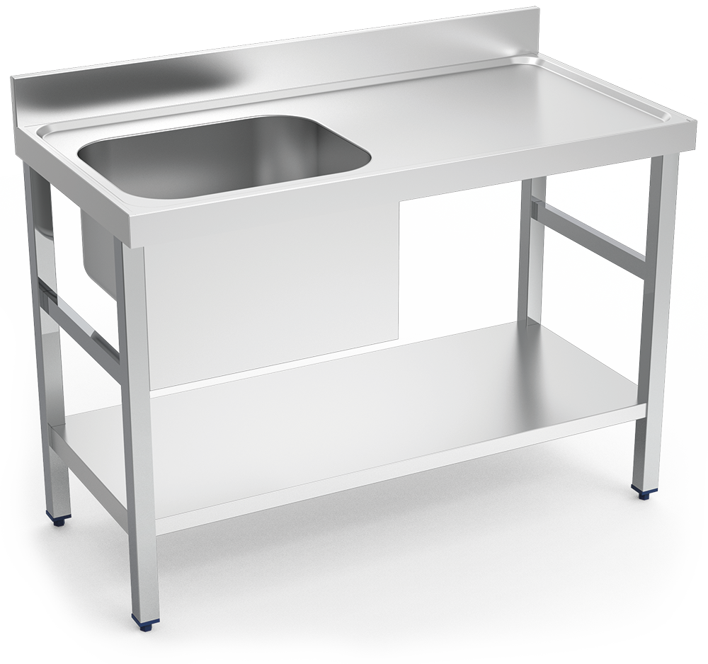 Stainless stell chef wall-side table with shelf, left tank | Lioninox
