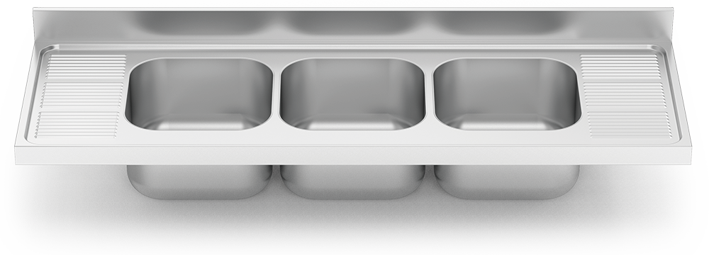 Stainless steel with 3 sinks and 2 drain boards | Lioninox